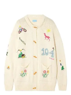 MOTHER The Long Drop Embroidered Cardigan - Cream