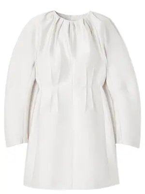 JIL SANDER Frayed Pleated Satin-twill Mini Dress - Ecru