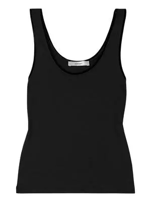 FRAME Velvet-Trimmed Ribbed Stretch-Modal Tank