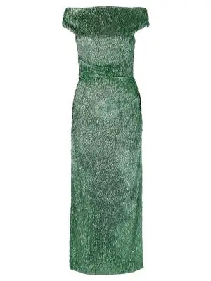 Erdem Off-the-shoulder Draped Embellished Tulle Midi Dress - Green