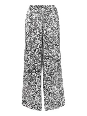 Dries Van Noten Pleated Printed Silk-satin Wide-leg Pants - Black