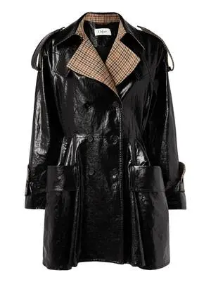 Chloé Wool-blend Trimmed Coated-linen Double-breasted Coat - Black