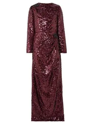 Erdem Crystal-embellished Draped Sequined Gown - Red