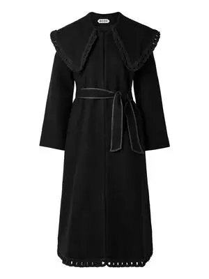 BODE Dover Belted Embroidered Wool Coat - Black