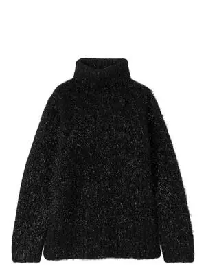 Dries Van Noten Metallic Wool-blend Turtleneck Sweater - Black