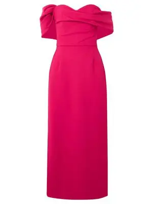 Carolina Herrera Off-the-shoulder Draped Wool-blend Crepe Midi Dress - Red