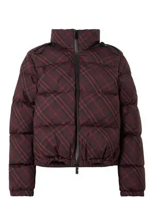 Burberry Hooded Checked Quilted Jacket - Burgundy