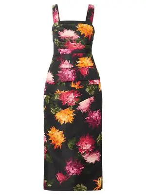 Carolina Herrera Draped Floral-print Faille Midi Dress - Black