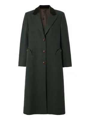 BLAZÉ MILANO BLAZÉ Milano Heck Velvet-Trimmed Herringbone Wool Coat Dark Green