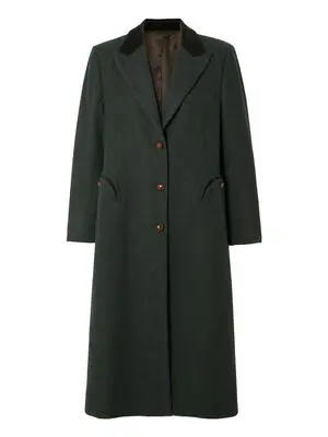 BLAZÉ MILANO BLAZÉ Milano Heck Velvet-Trimmed Herringbone Wool Coat Green