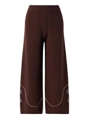 Calle Del Mar Intarsia-knit Cashmere Wide-leg Pants - Brown