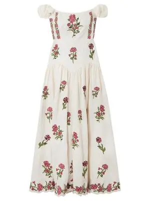 Agua Bendita Agua By Agua Bendita Siembra Floral Linen Maxi Dress Cream
