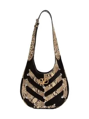 Valentino Garavani Patchwork Suede & Python Hobo Bag - Naturale Nero