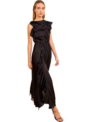 Ulla Johnson Saanvi Cascading Ruffles Dress - Noir