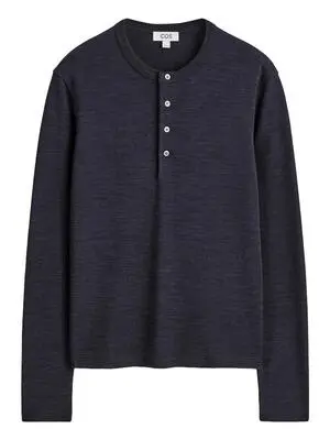 Cos Wool-blend Henley Top - Navy