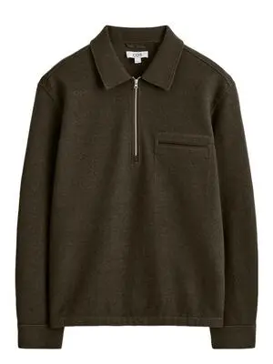 Cos Boiled Wool Zip-up Polo Sweater - Green