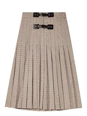 Maje Pleated Check-pattern Midi Skirt - Brown