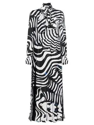 MARY KATRANTZOU Alexis Zebra-print Satin Midi Dress - Vitreous Zebra
