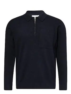 NOBL Patch-pocket Quarter-zip Knitted Polo Shirt - Navy