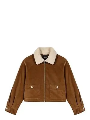 Maje Cropped Shearling-collar Cord Jacket - Camel