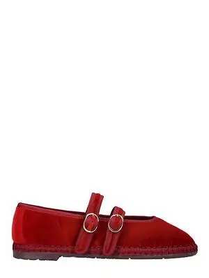 FLABELUS Claire Velvet Mary Jane Flats - Red