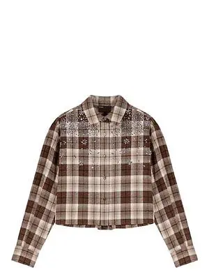 Maje Checked Rhinestone-embellished Cotton-blend Shirt - Big Brown Check