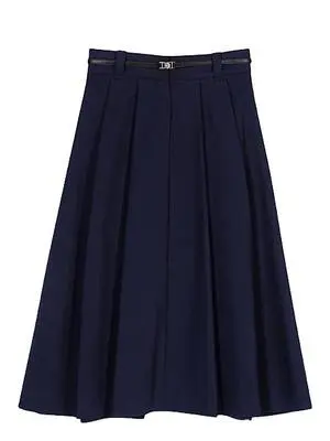 Maje Logo-belt Midi Skirt - Navy