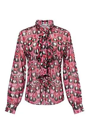 MARY KATRANTZOU Ines Tie-neck Printed Chiffon Blouse - Fuchsia Feath