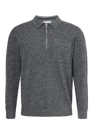 NOBL Patch-pocket Quarter-zip Knitted Polo Shirt - Charcoal
