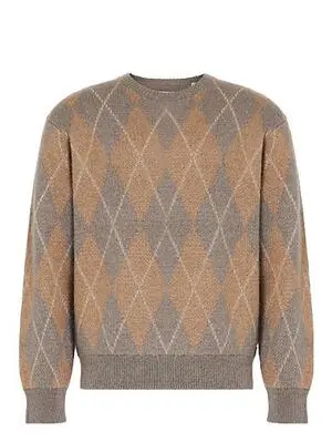 FRAME Argyle-pattern Crewneck Knitted Jumper - Taupe Multi