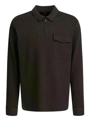 Vince Herringbone Zipped Pocket Polo Shirt - Brown