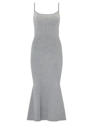 MILLY Ricky Metallic Rhinestone Midi Dress - Grey/silver