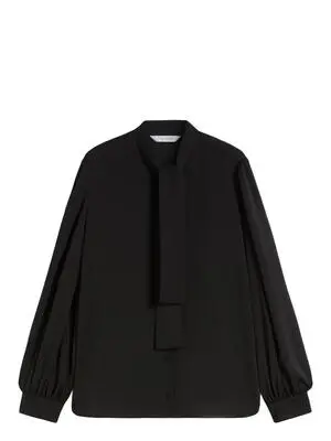 Max Mara Silk Charmeuse Tie-neck Shirt - Black