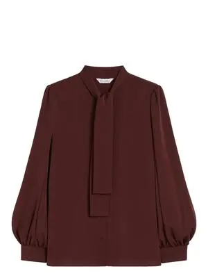 Max Mara Silk Charmeuse Bow-neck Shirt - Cherry