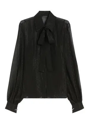Max Mara Striped Silk Chiffon Blouse - Black