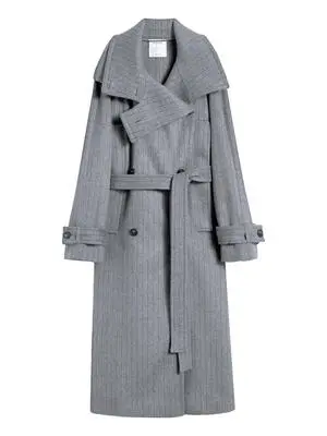 Max Mara Pinstriped Wool Trench Coat - Medium Grey