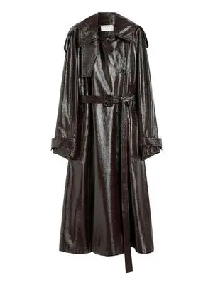 Max Mara Runway Long Trench Coat With Patent Leather Effect - Coffee