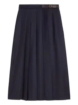 Max Mara Wool Flannel Wrap Skirt - Navy