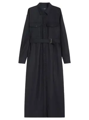 Max Mara Wool Flannel Shirt Dress - Navy