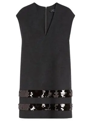 Max Mara Short Wool Dress With Sequins - Dark Grey