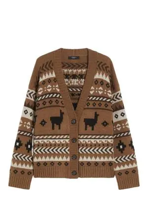Max Mara Wool And Alpaca Jacquard Knit Cardigan - Camel