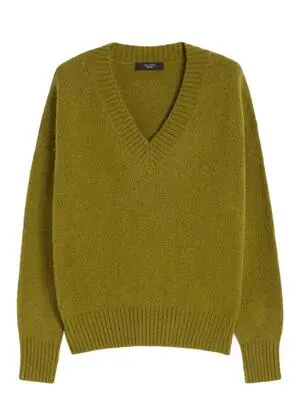 Max Mara Alpaca And Cotton V-neck Jumper - Olive Green