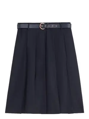 Max Mara Pleated Stretch Wool Skirt - Navy