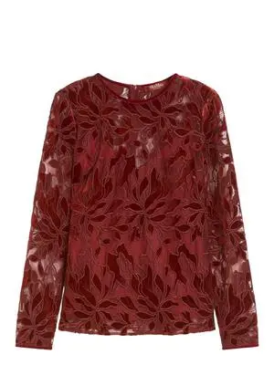Max Mara Tulle T-shirt With Velvet Embroidery - Bordeaux