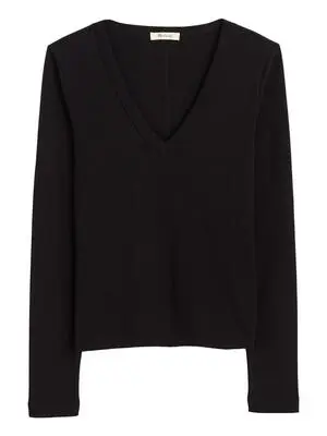 Madewell Compact Cotton '90s V-neck Long-sleeve T-shirt - Jet Black