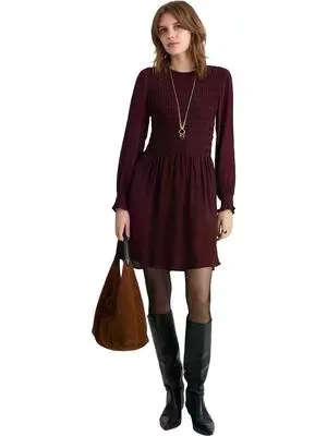 Madewell Long-sleeve Smocked Mini Dress - Dark Pomegranate