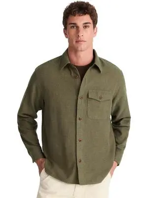 Madewell Work Shirt In Herringbone - Dark Olive Herringbone