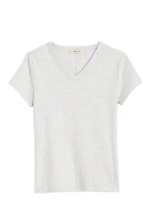 Madewell The '90s V-neck Baby Tee In Compact Cotton - Hthr Slate