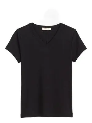 Madewell The '90s V-neck Baby Tee In Compact Cotton - Jet Black