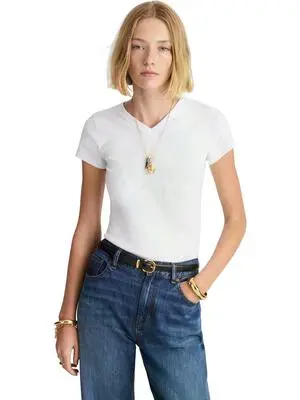 Madewell The '90s V-neck Baby Tee In Compact Cotton - White